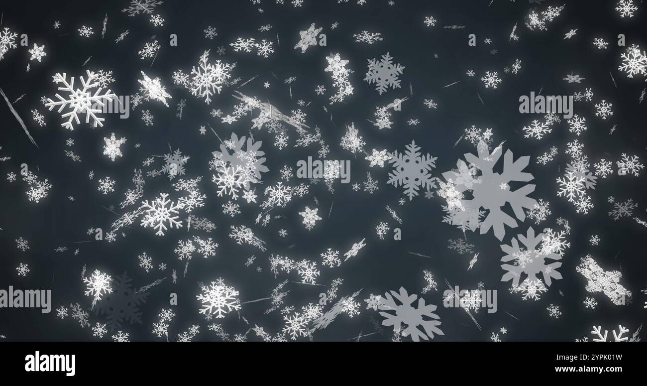 Image of snow falling over dark blue background Stock Photo - Alamy