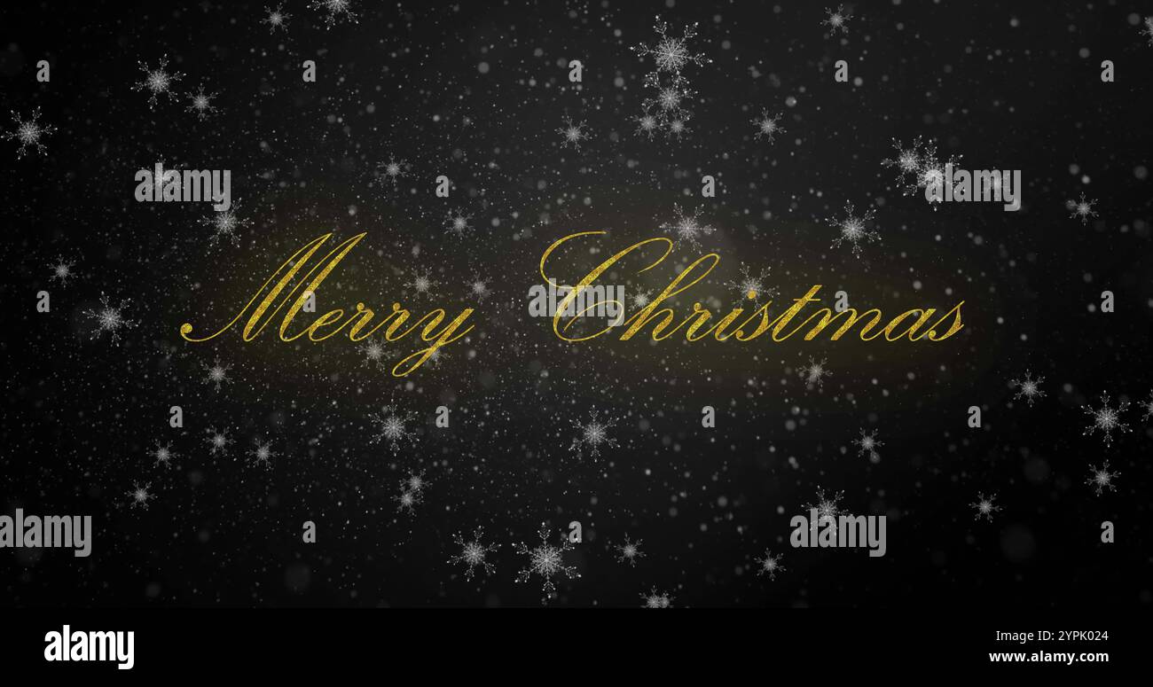 Image of merry christmas text over snow falling background Stock Photo ...