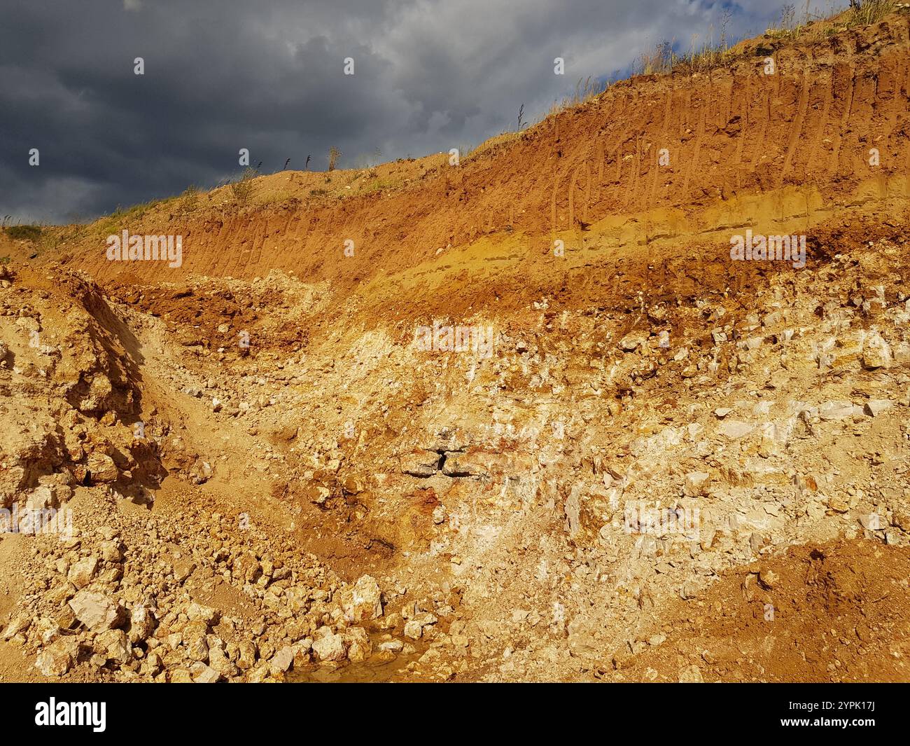 View of a small stone quarry for the extraction of limestone aggregate ...