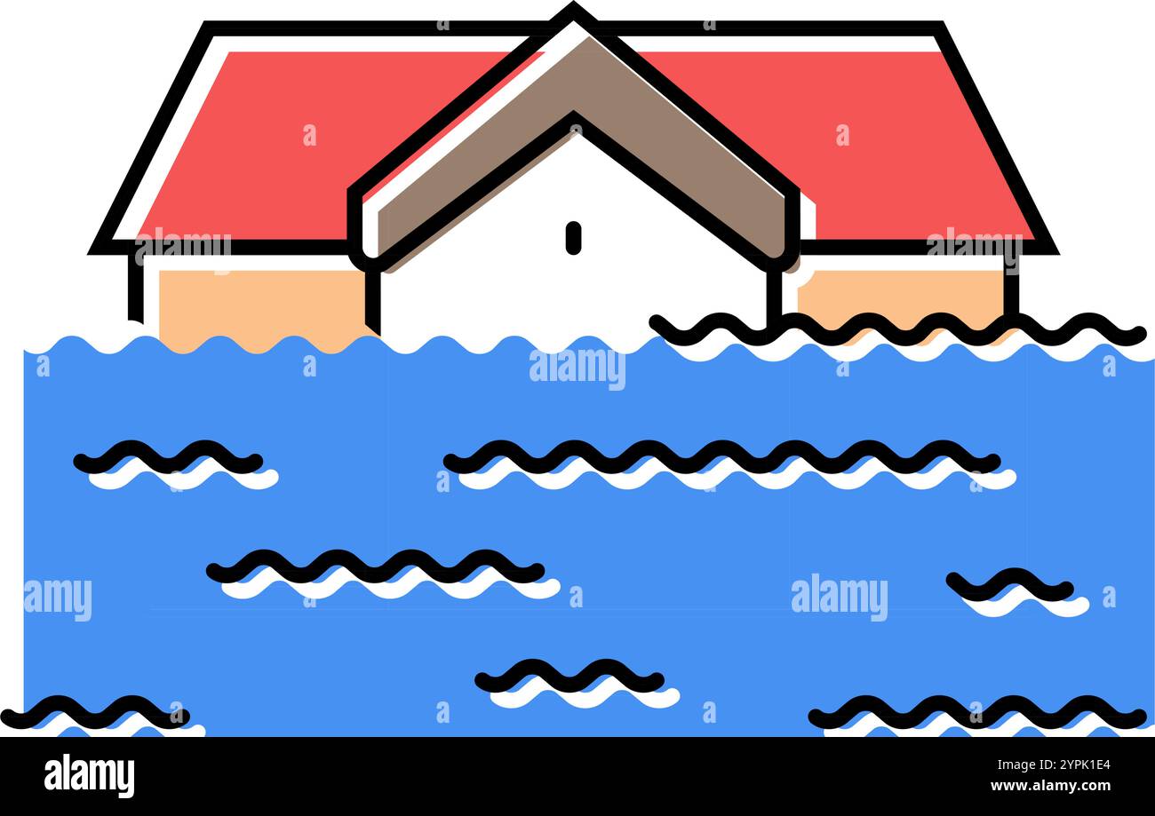 flooded house disaster color icon vector illustration Stock Vector ...