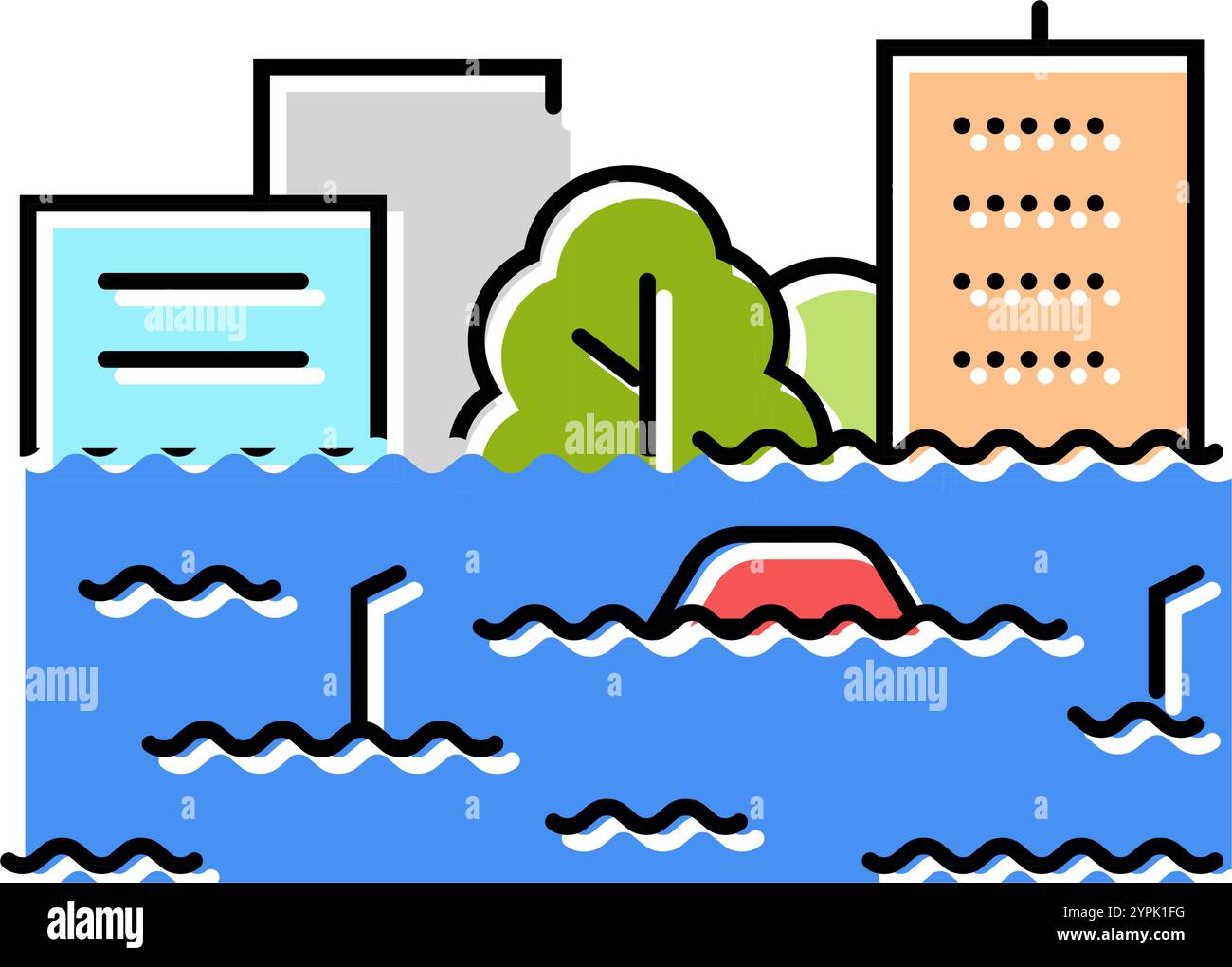 flooded street disaster color icon vector illustration Stock Vector ...