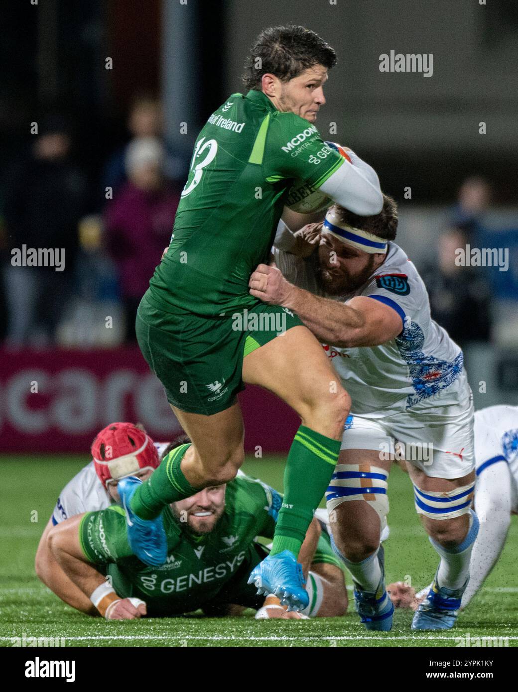 Galway, Ireland. 01st Dec, 2024. Piers O'Conor of Connacht tackled by ...