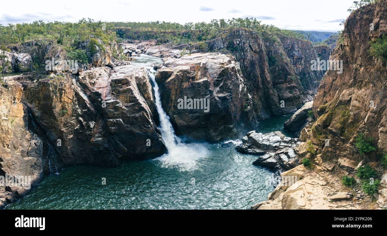 Waterfall over the side of a gorge into the Herbert River Stock Photo ...