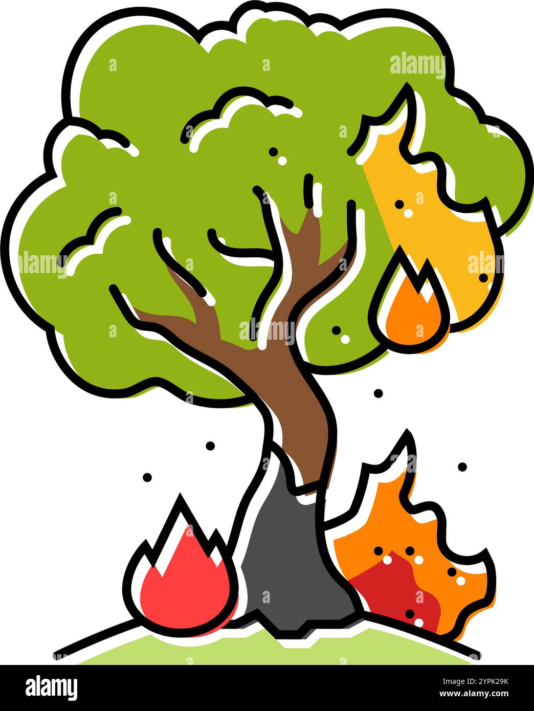 flaming tree wildfire disaster color icon vector illustration Stock ...