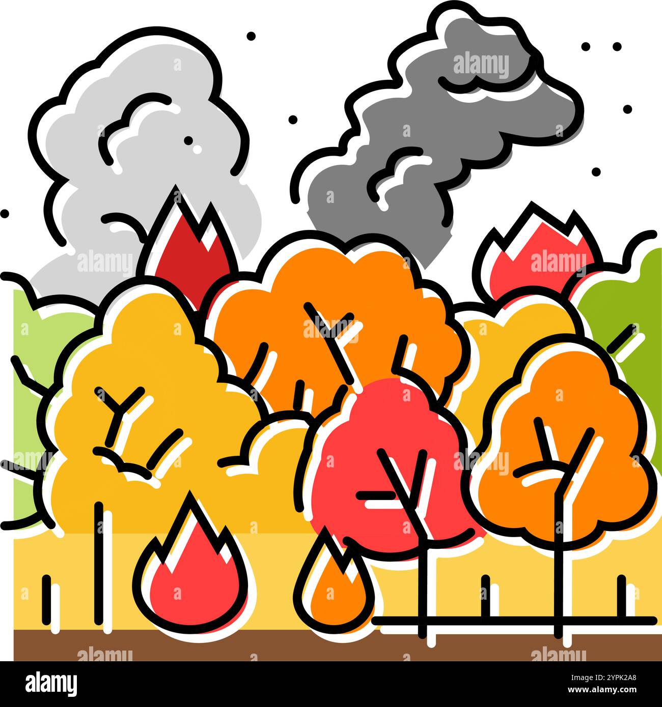 burning forest wildfire disaster color icon vector illustration Stock ...