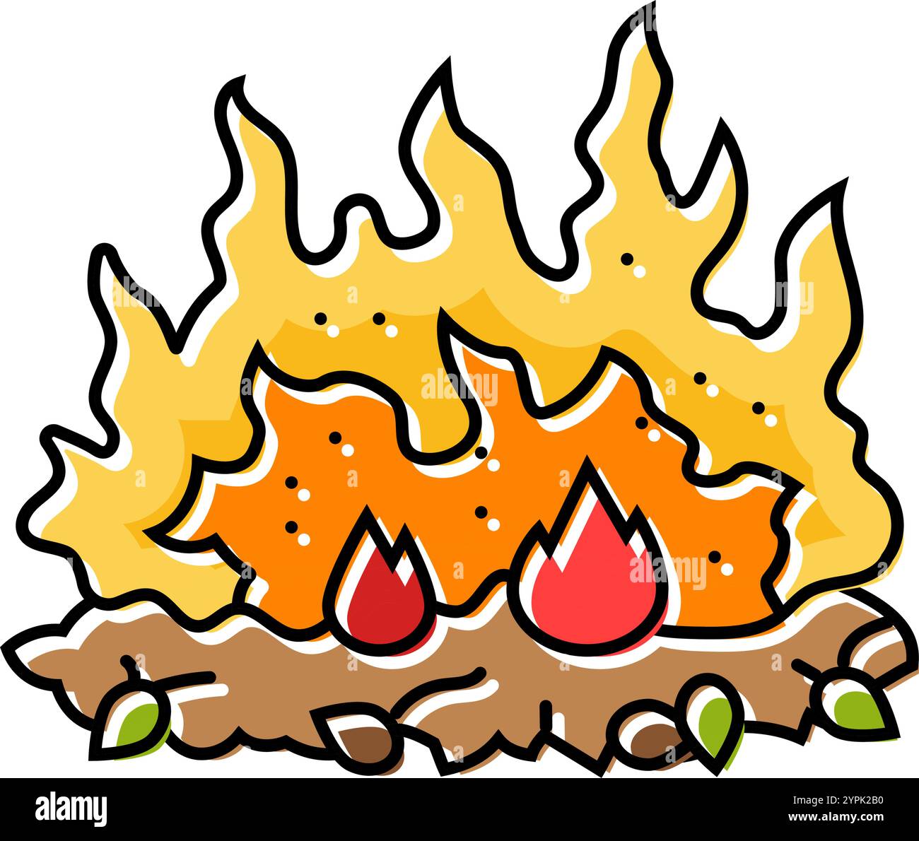 Wildfire firestorm burn blaze icons set vector inferno flames hi-res ...