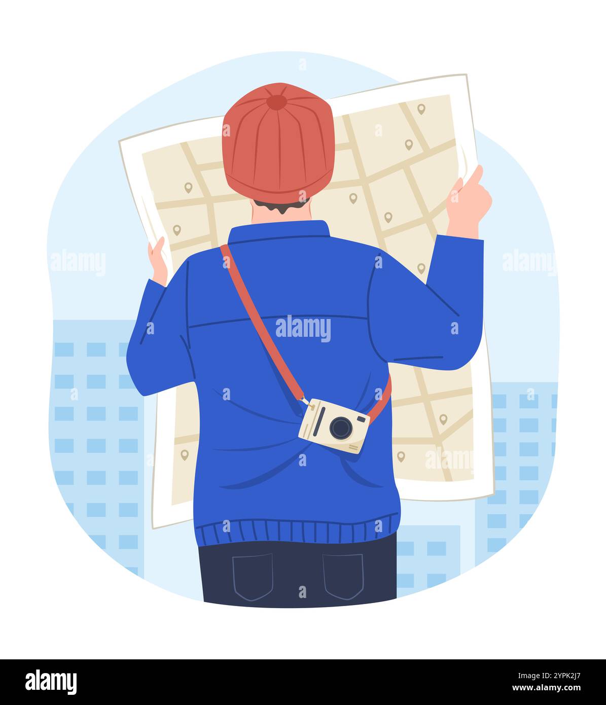 Back View of Traveler Man Looking at Map for Finding the Travel ...