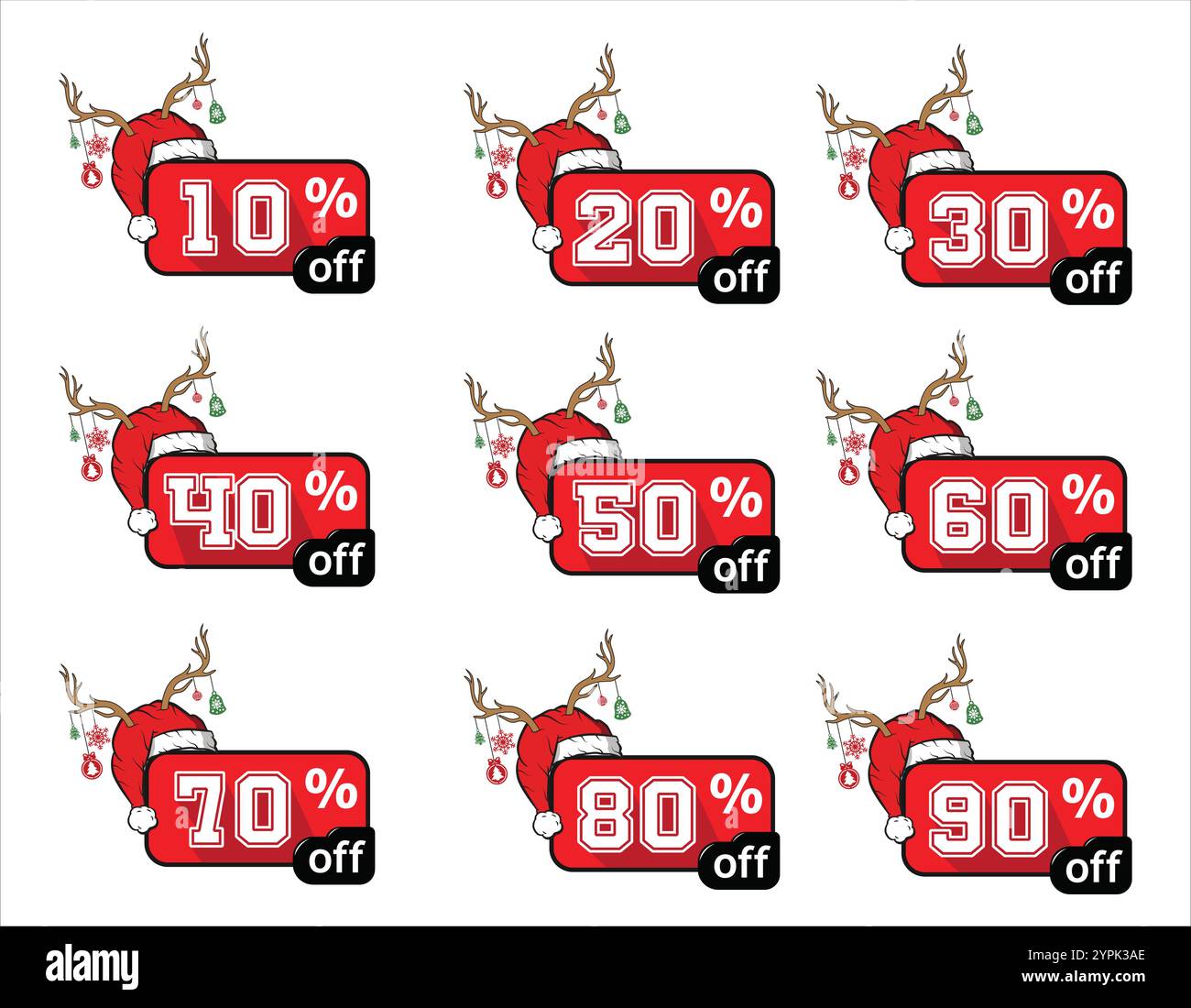 Christmas sale, Percent off stickers set. Discounts numbers from 10% to ...