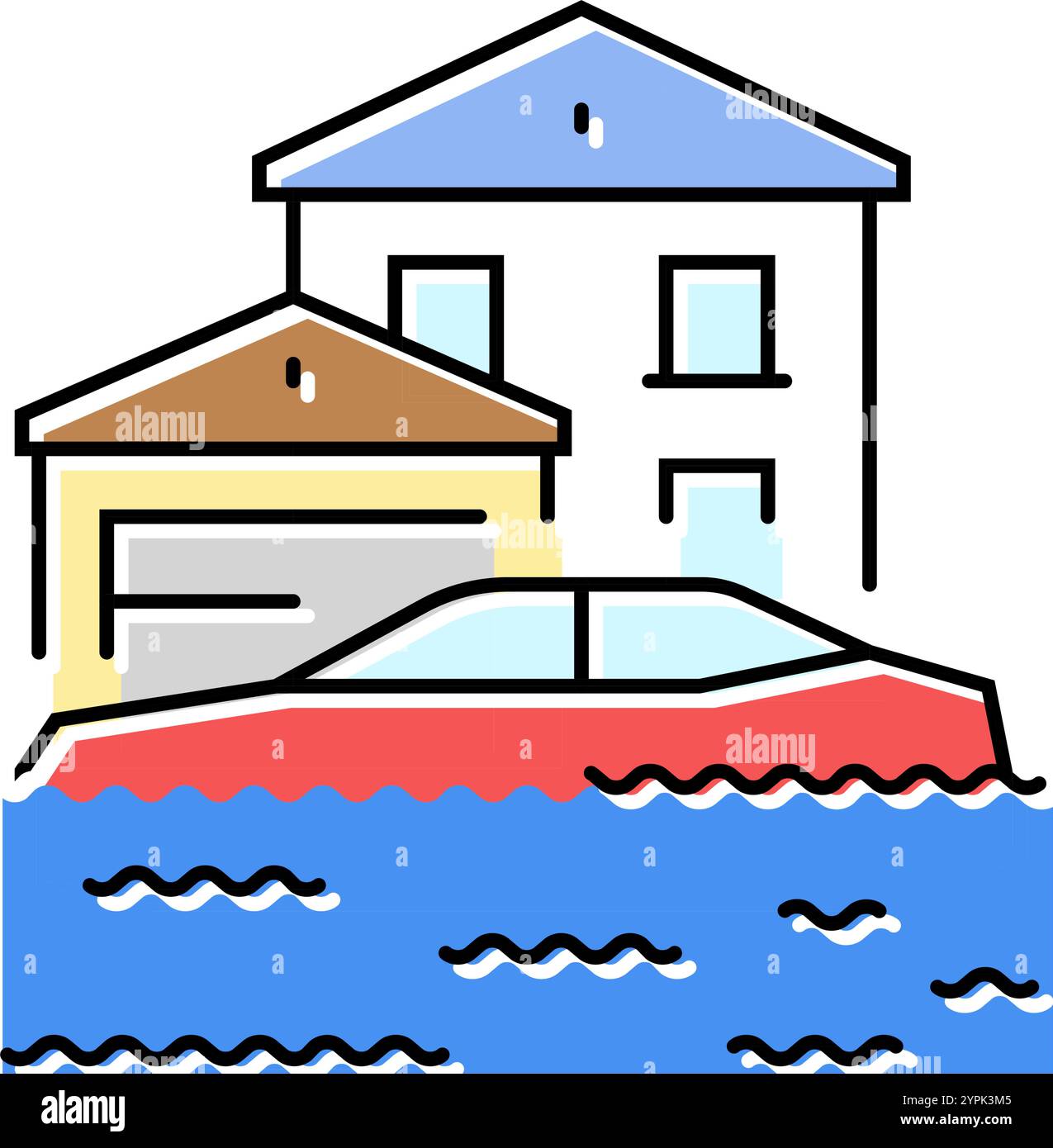 flooded streets hurricane disaster color icon vector illustration Stock ...