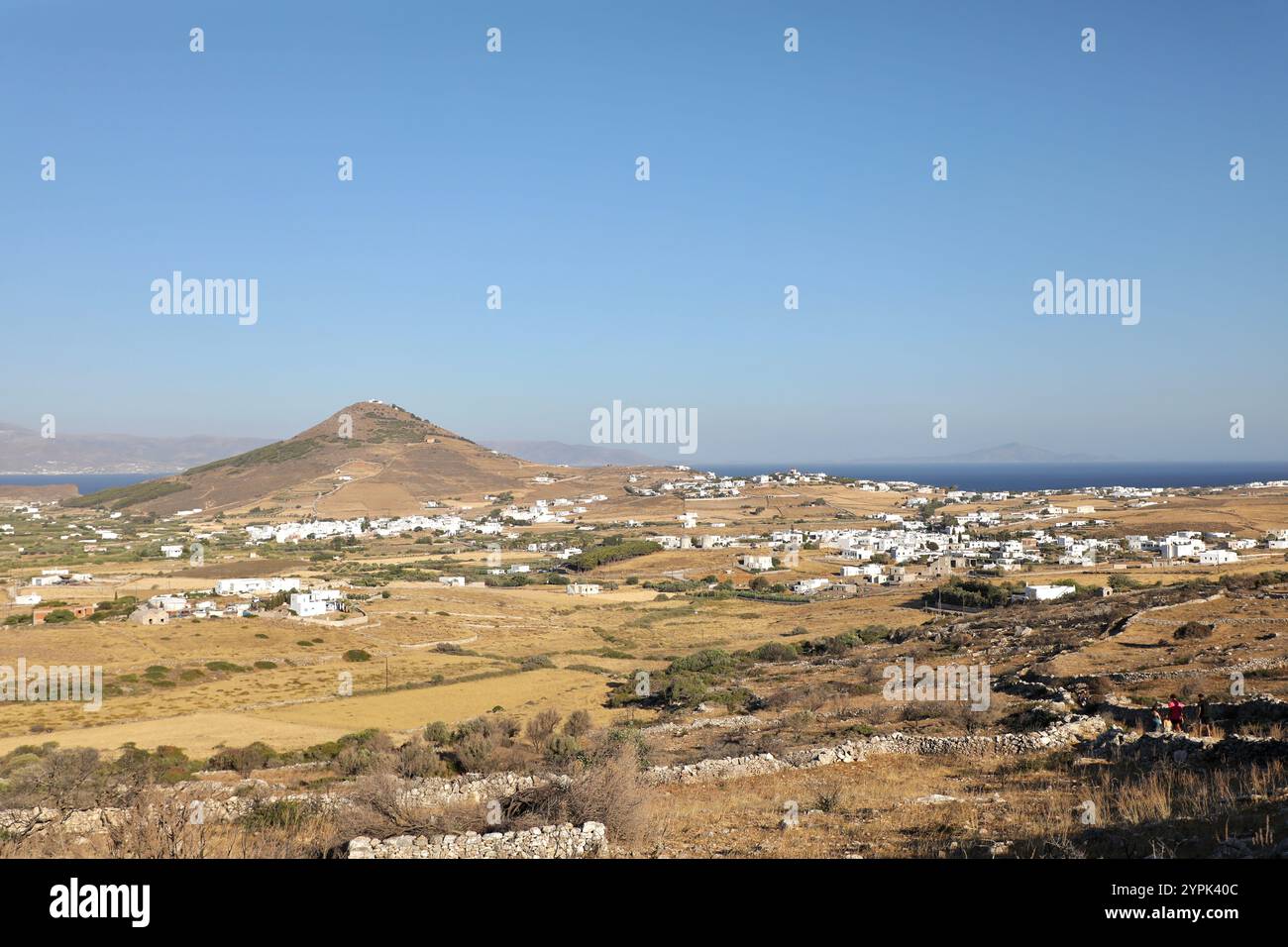 The Aegean Sea and the hills of Paros are seen from an ancient ...