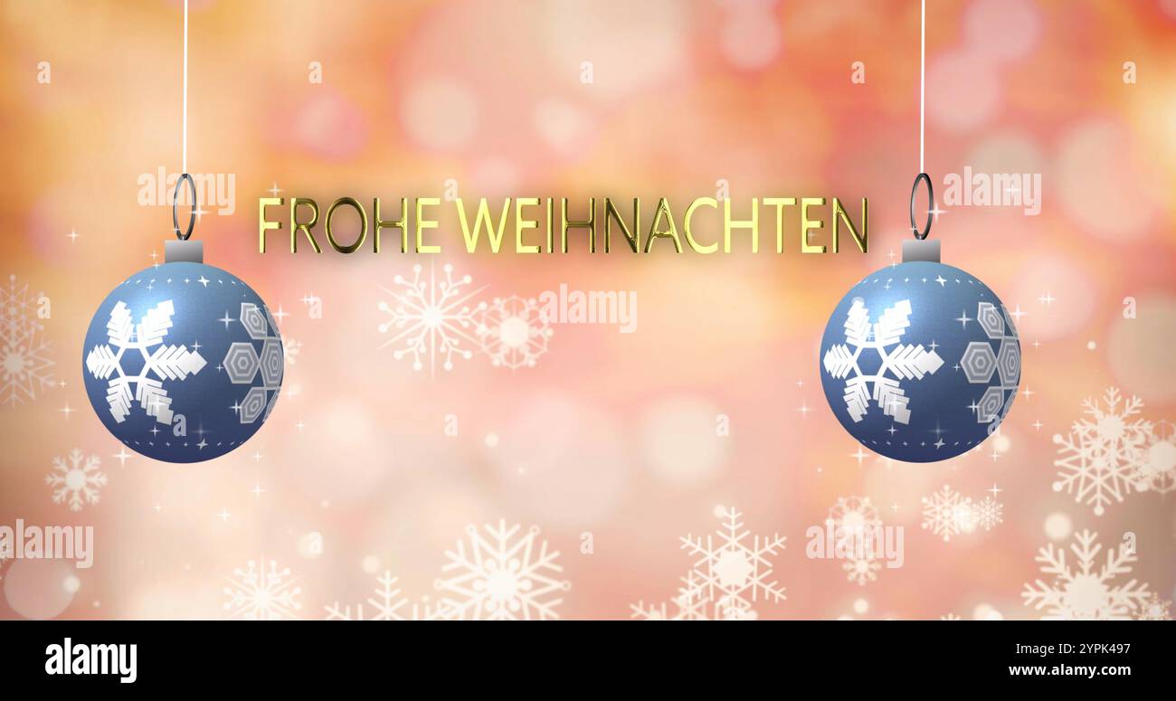 Image of frohe weihnachten text and christmas baubles on pink ...