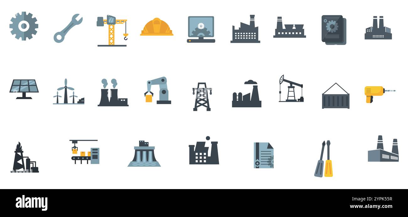 A comprehensive set of industrial and construction icons, including ...