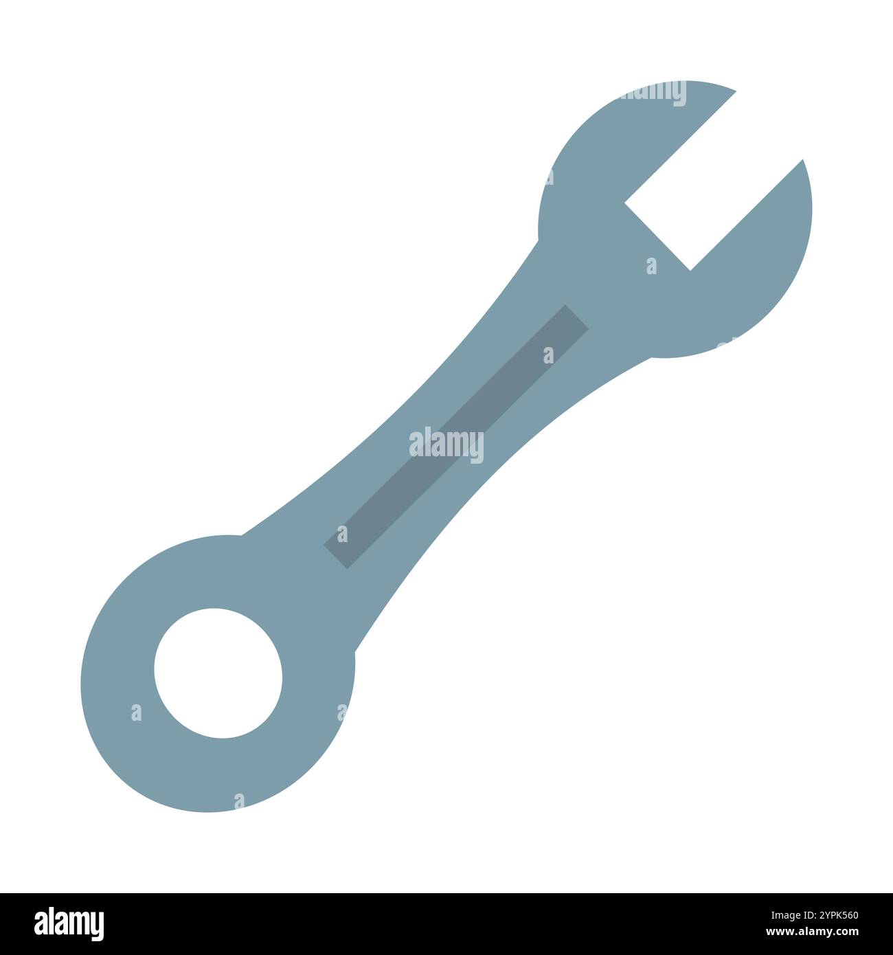 A sleek, grey and blue wrench icon on a plain background, symbolizing ...