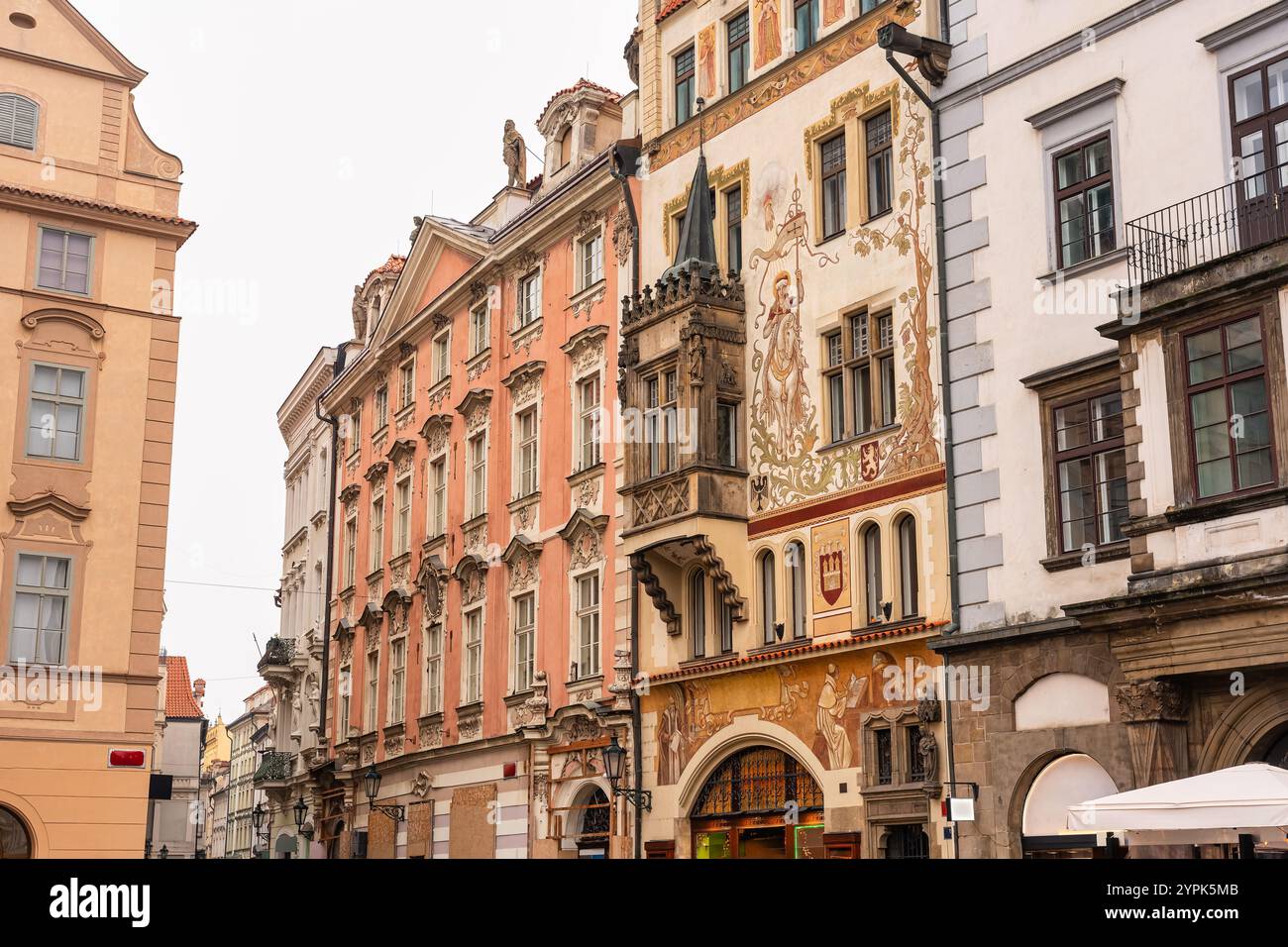 Medieval buildings in the tourist streets of the city of Prague, a ...