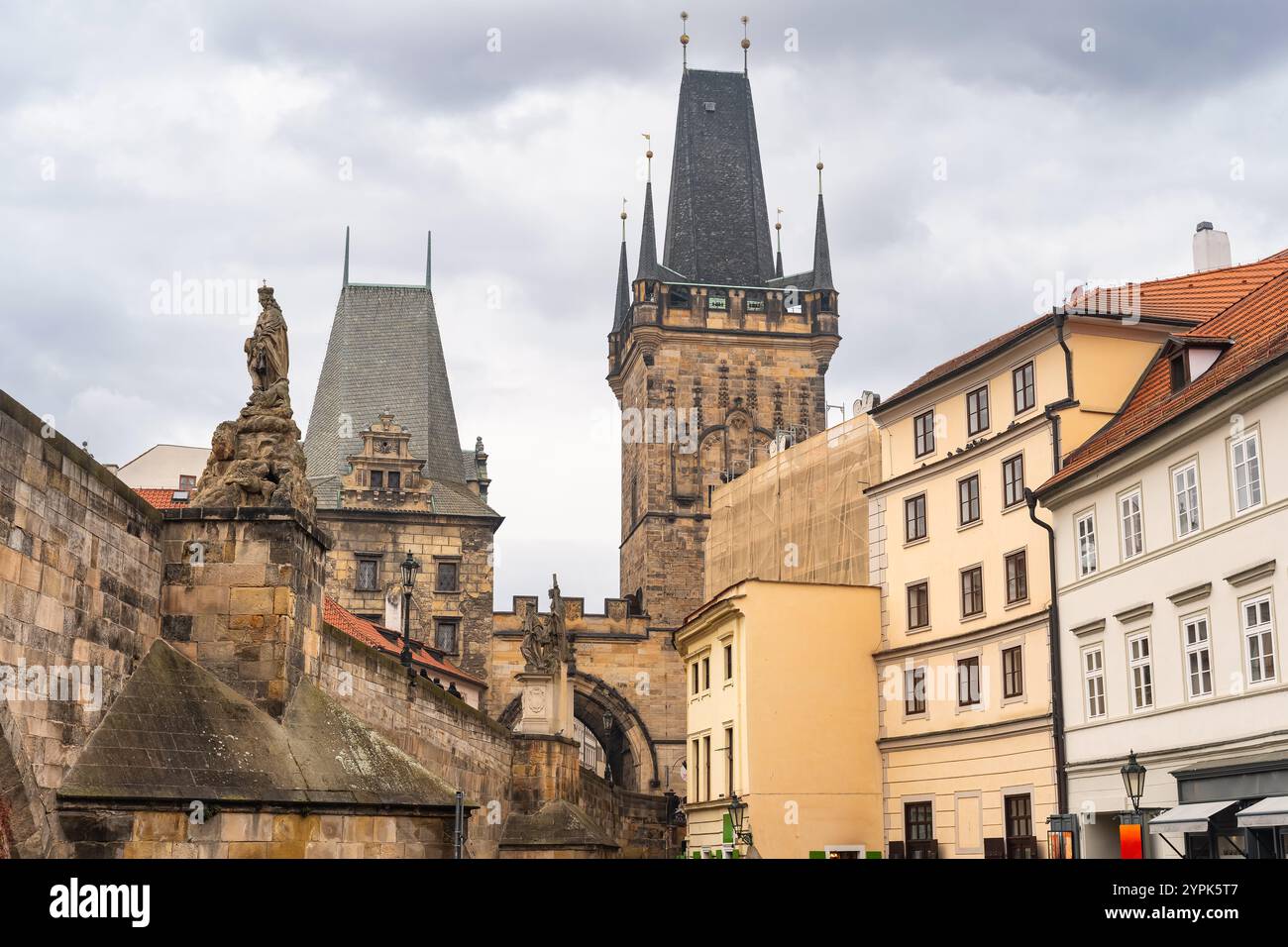 Medieval buildings in the tourist streets of the city of Prague, a ...