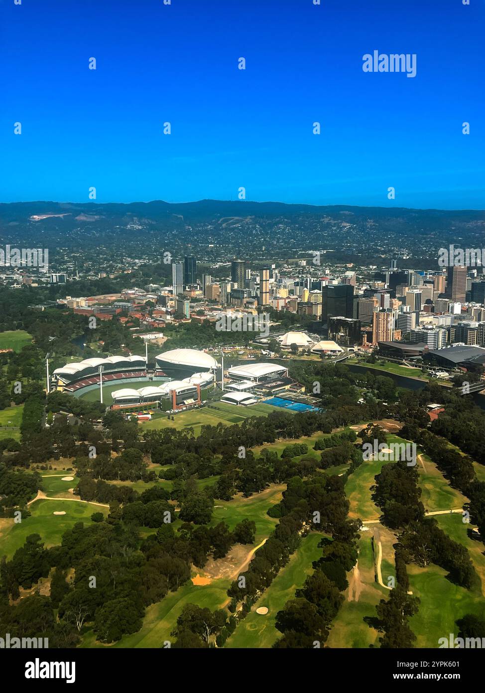 Aerial view of Adelaide Oval and surrounding park in South Australia ...