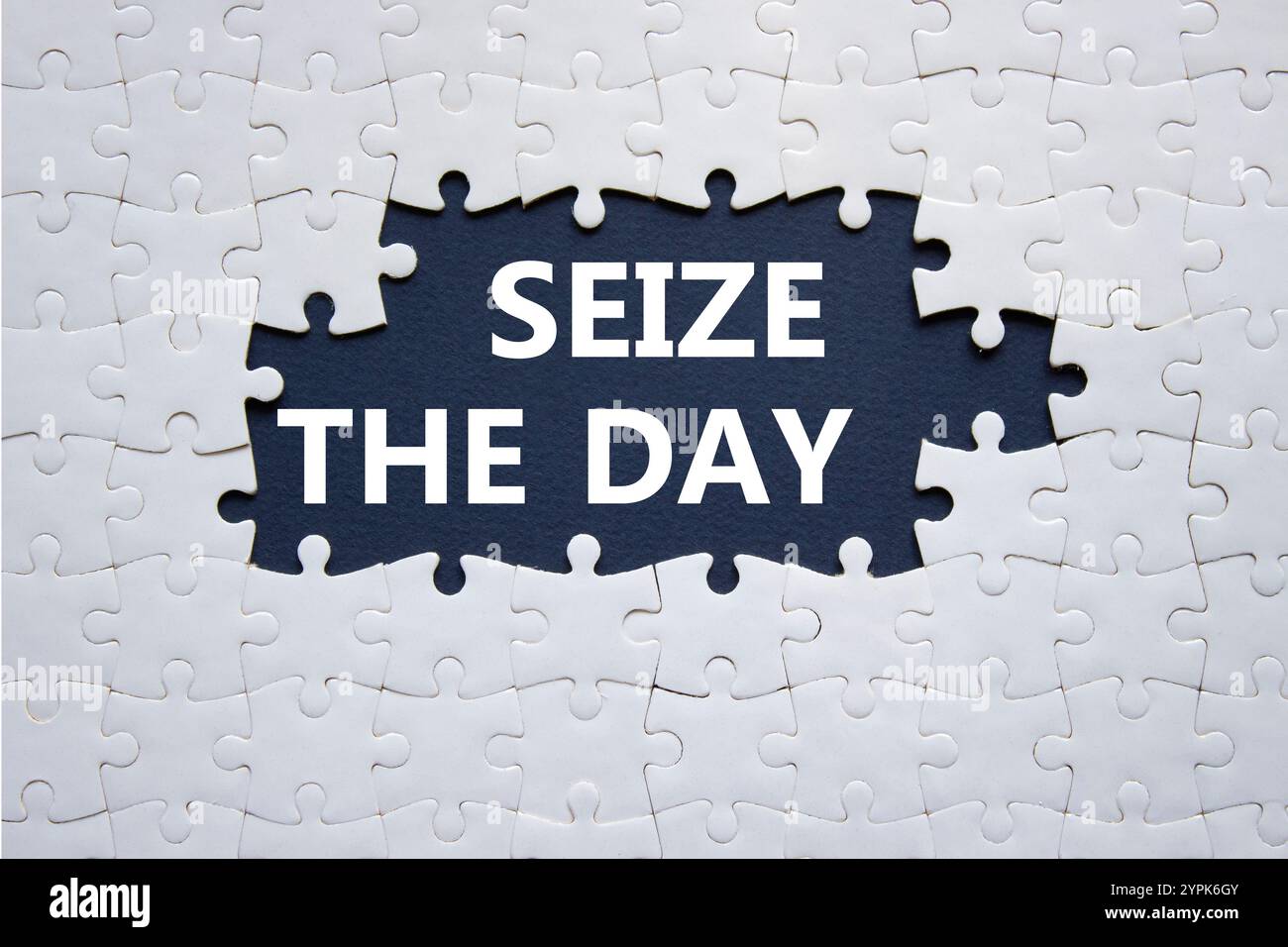 Seize the day symbol. White puzzle with words Seize the day. Beautiful ...