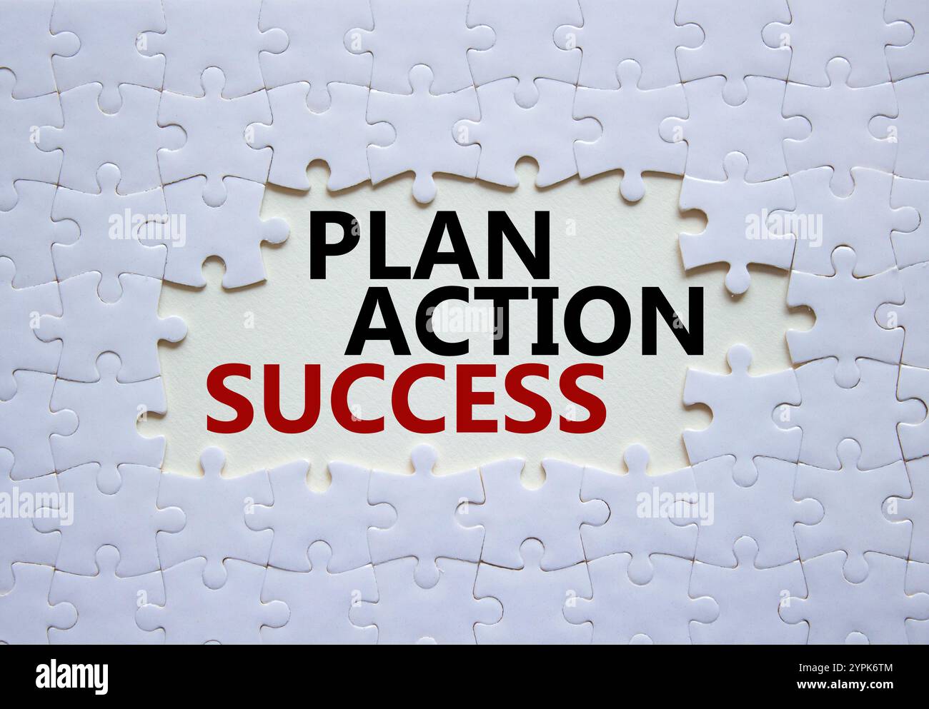 Plan Action Success symbol. Concept words Plan Action Success on white puzzle. Beautiful white ...