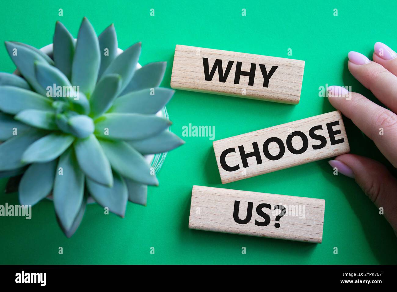 Why choose us symbol. Concept words Why choose us on wooden blocks ...