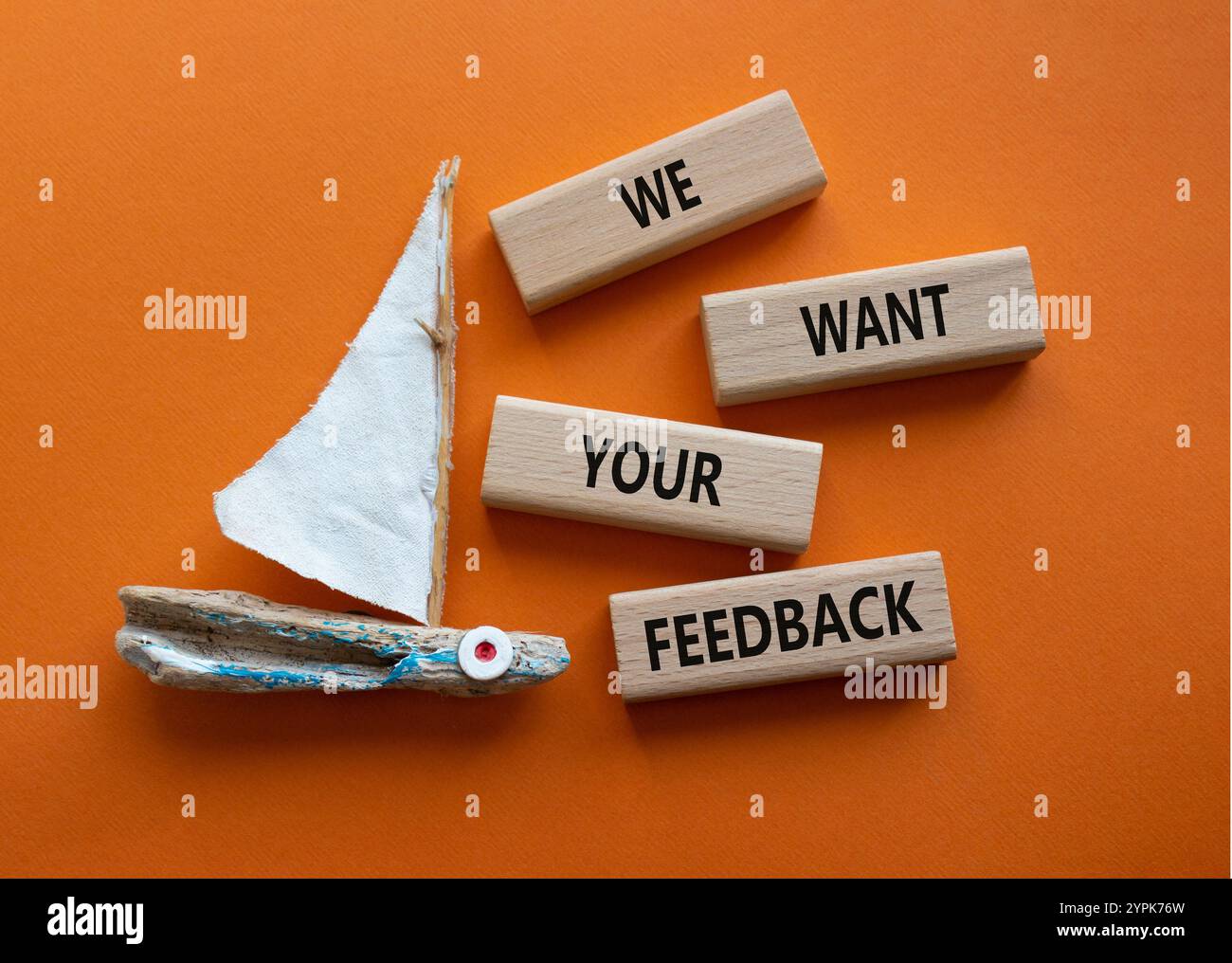 We want your feedback symbol. Wooden blocks with words We want your ...