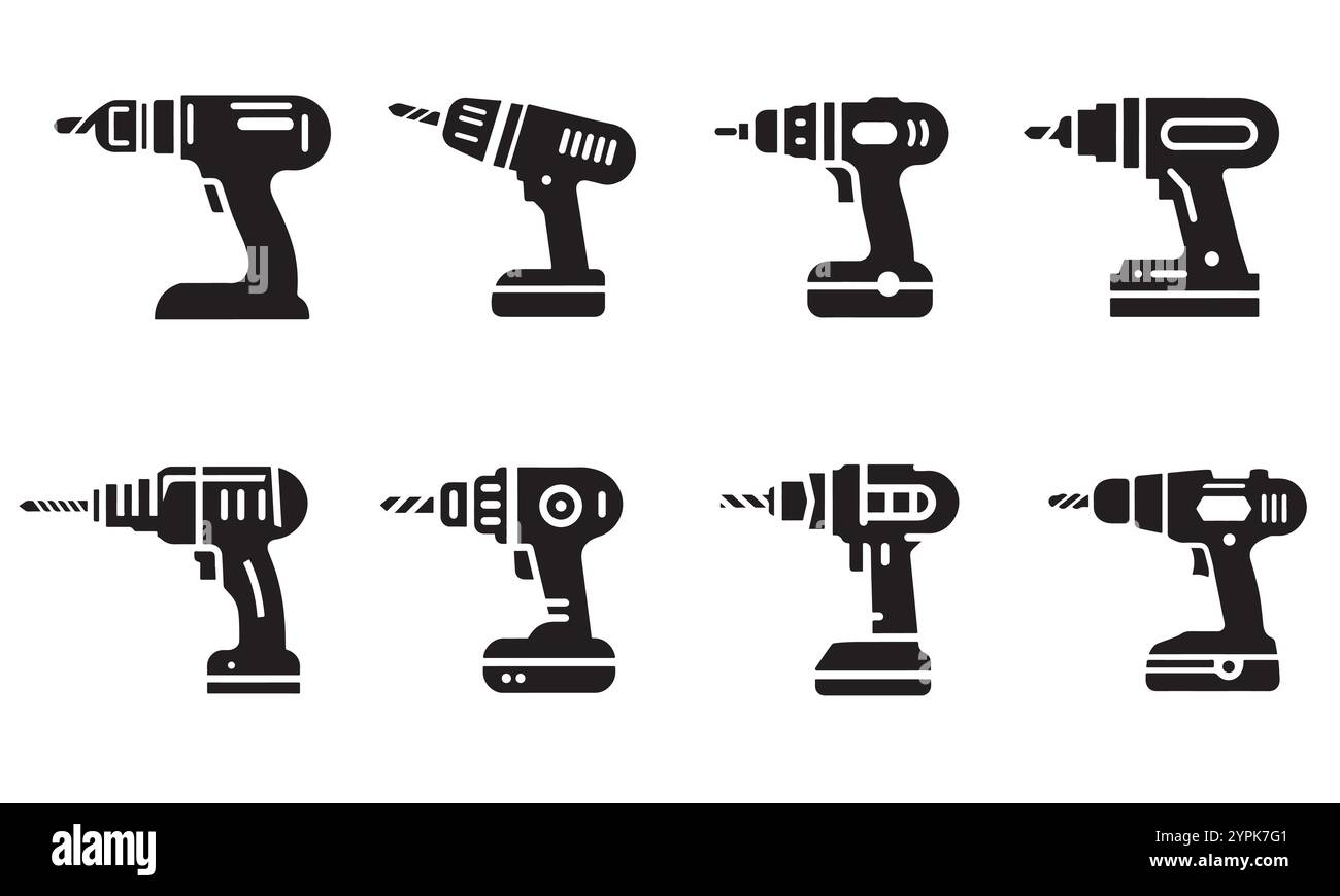 Icon set of drills hi-res stock photography and images - Alamy