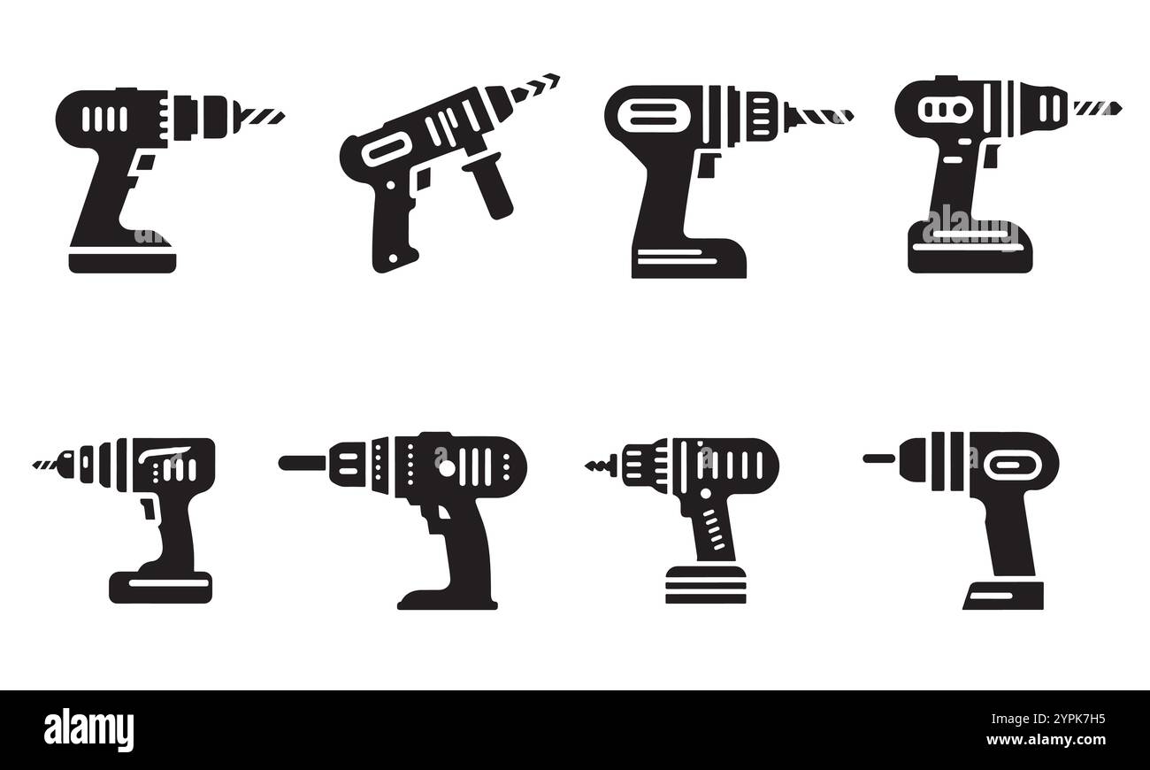 Icon set of drills hi-res stock photography and images - Alamy