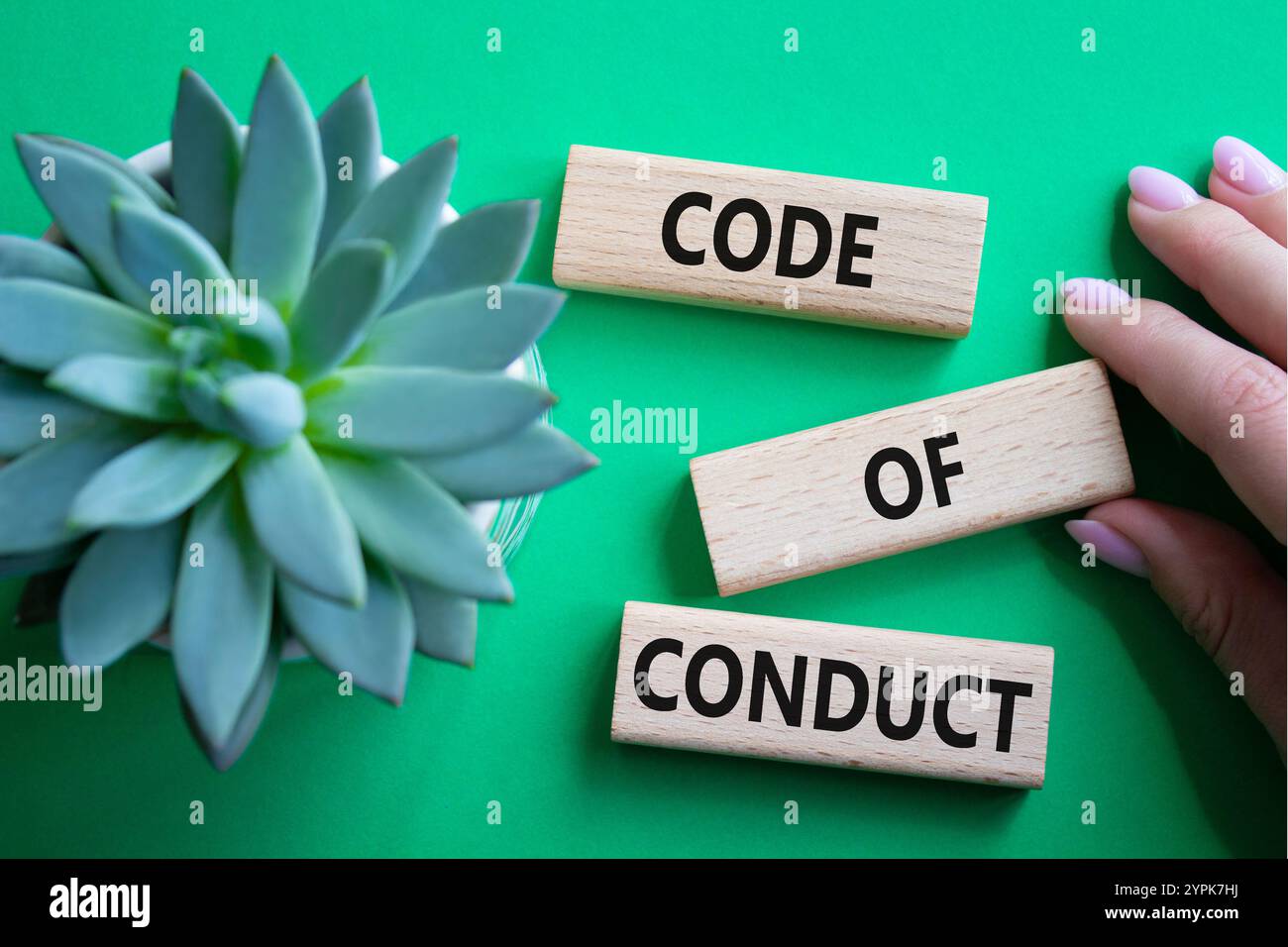 Code Of Conduct Symbol Wooden Blocks With Words Code Of Conduct Beautiful Green Background