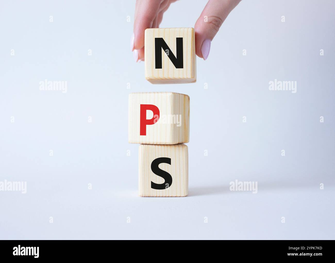NPS - Net Promoter Score symbol. Wooden cubes with words NPS ...