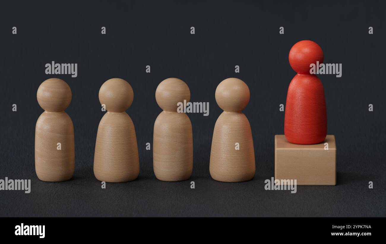 Wooden person model among people, Leadership concept.3D rendering on ...