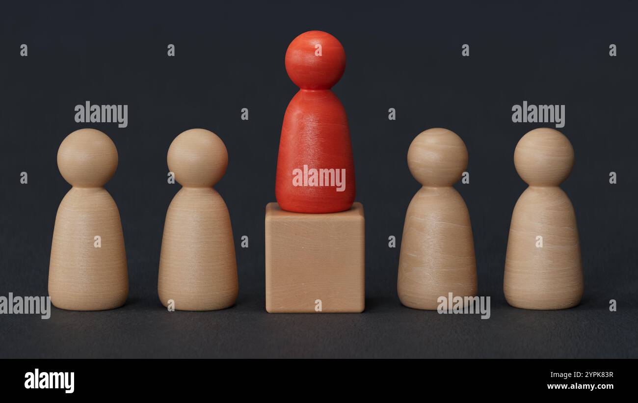 Wooden person model among people, Leadership concept.3D rendering on ...