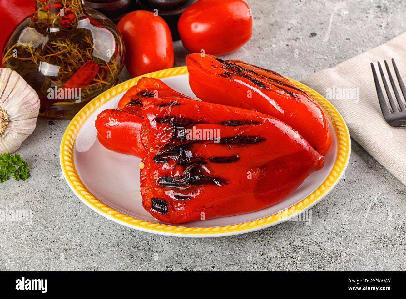Vegan cuisine Grilled red bell pepper snack appetizer Stock Photo - Alamy