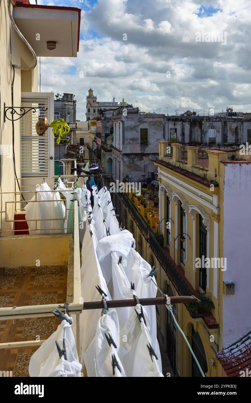 Drying clothes on balcony in Havana Stock Photo - Alamy