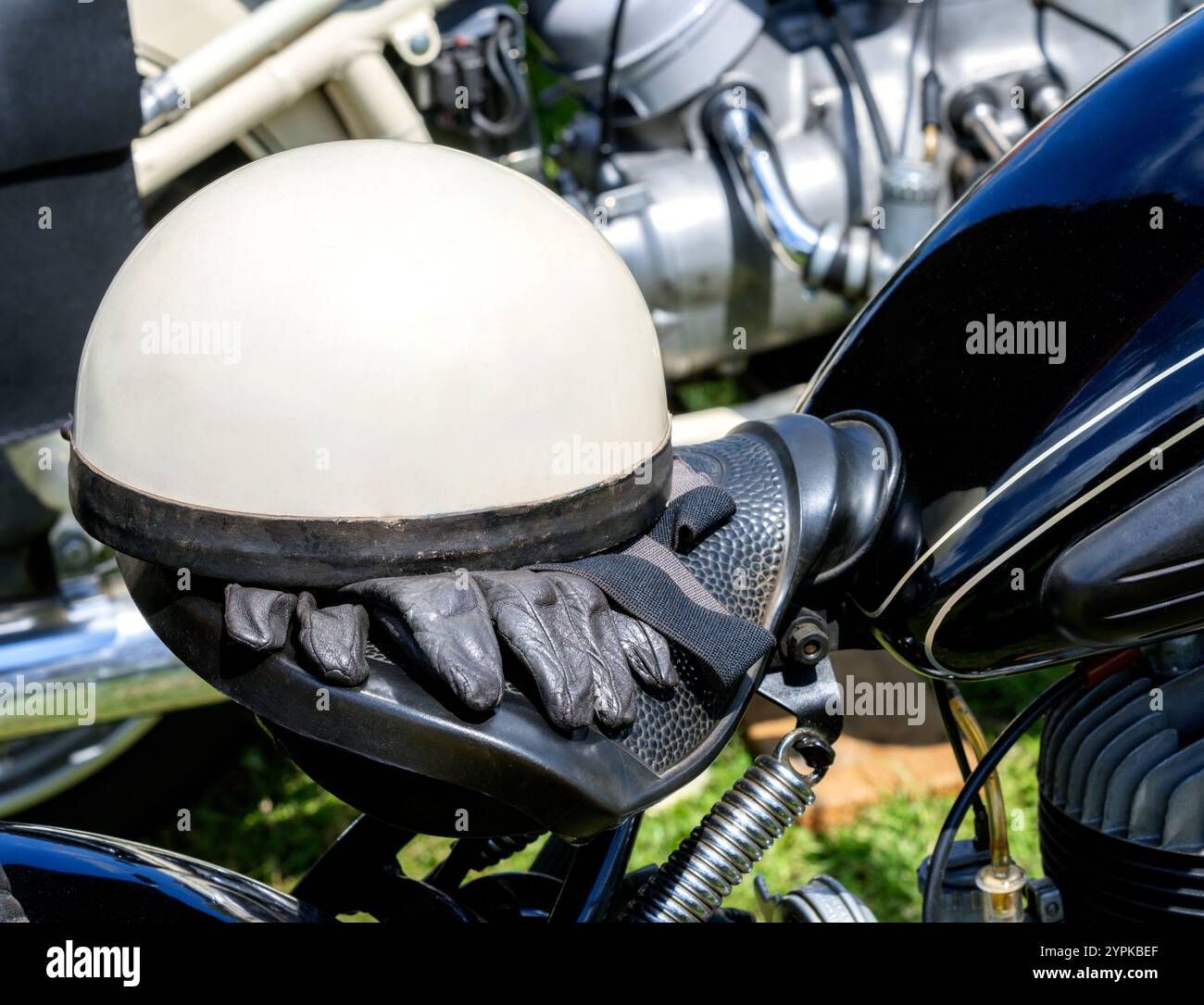 Old white vintage motorcycle helmet Stock Photo - Alamy