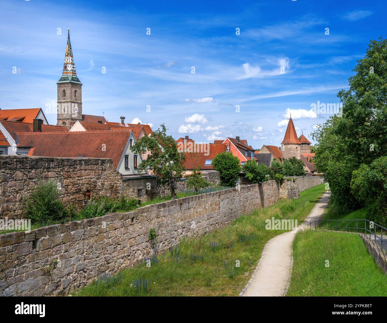 Historic medieval city wall of the town Wolframs-Eschenbach (Franconia ...