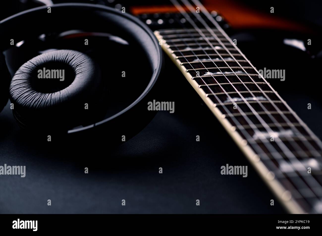 Fretboard of modern electric guitar. Close up Stock Photo - Alamy