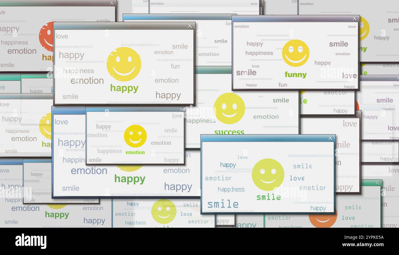 Smile emoji face happy emoticon symbol technology concept. Abstract ...
