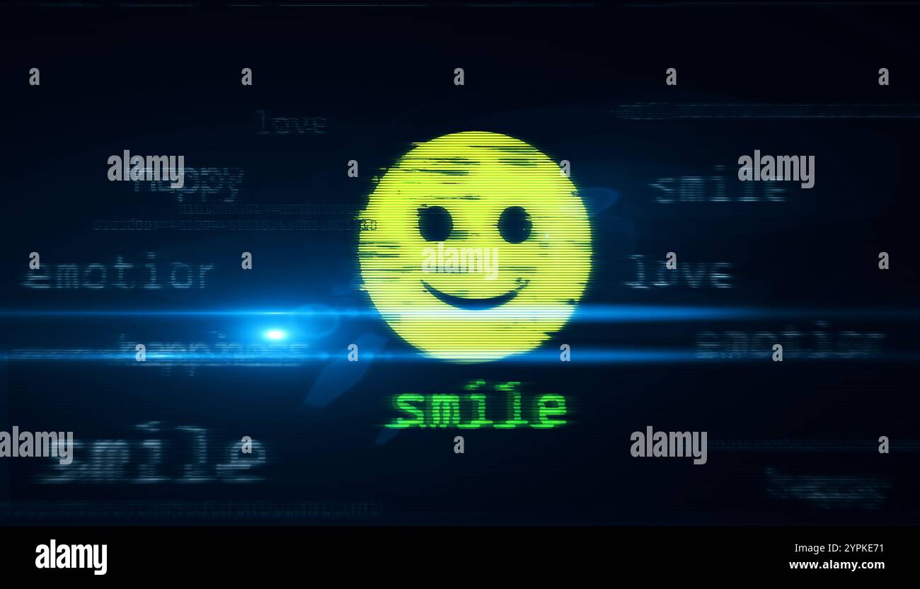 Smile emoji face happy emoticon symbol technology concept. Abstract ...