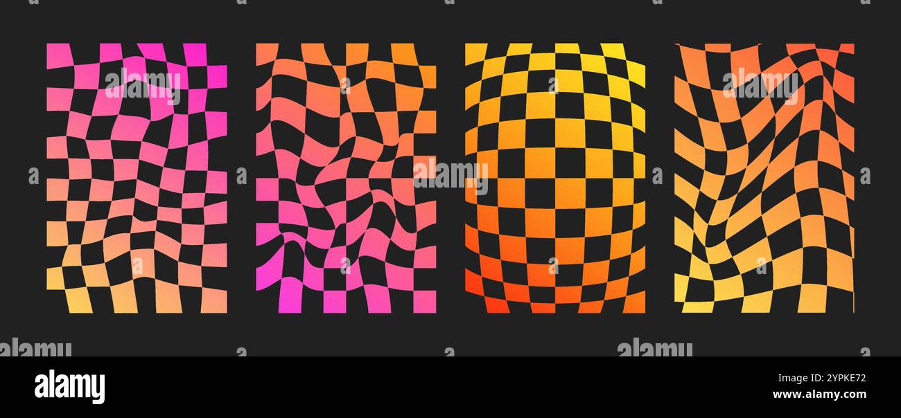 Psychedelic Checkerboard. Neon Groovy hippie 70s backgrounds set. Trippy checkered wallpaper ...