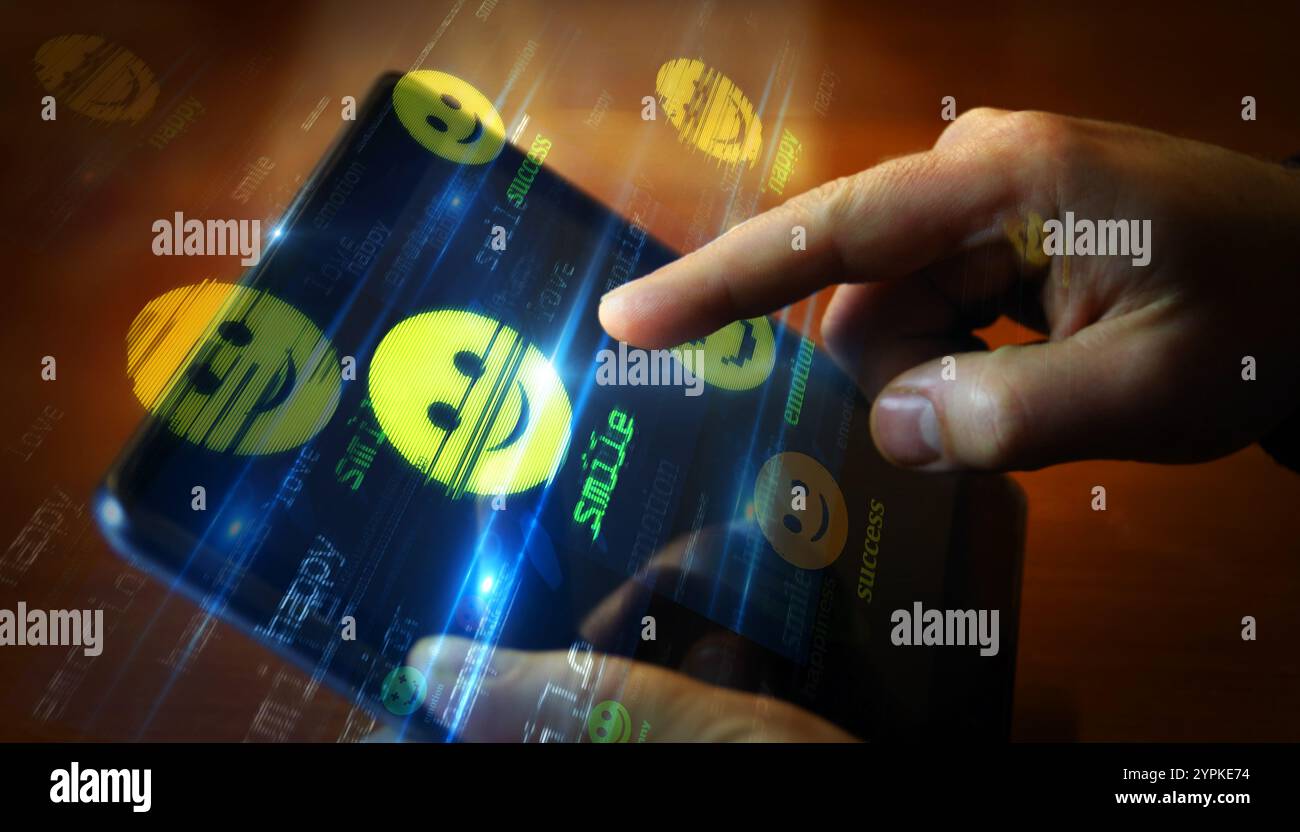 Smile emoji face happy emoticon symbol mobile technology concept ...