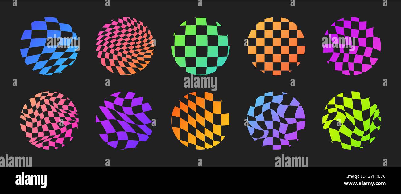 Psychedelic Checkerboard. Colorful neon Groovy hippie 70s circles ...