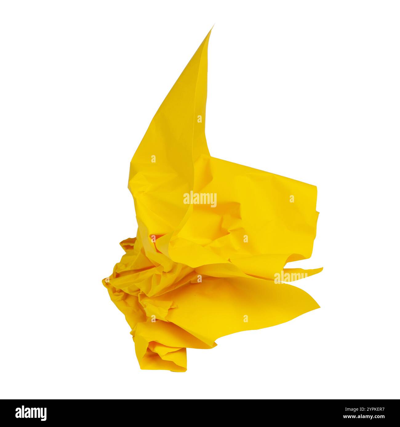 Crumpled up piece yellow of Paper isolated on white background Stock ...