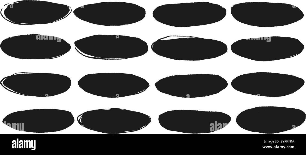 Freehand ellipse. Crayon oval frames set. Hand drawn quotation border shapes collection. Chalk ...