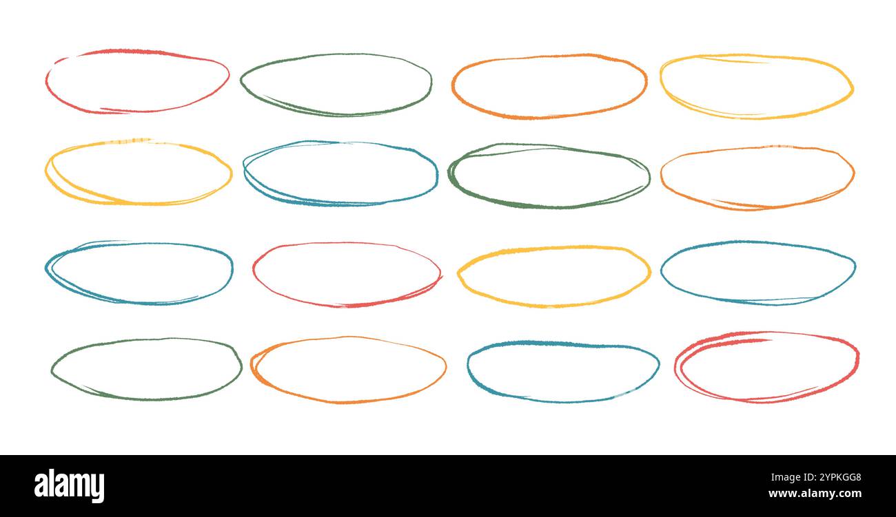 Crayon ellipse frames set. Hand drawn pencil highlight oval borders ...