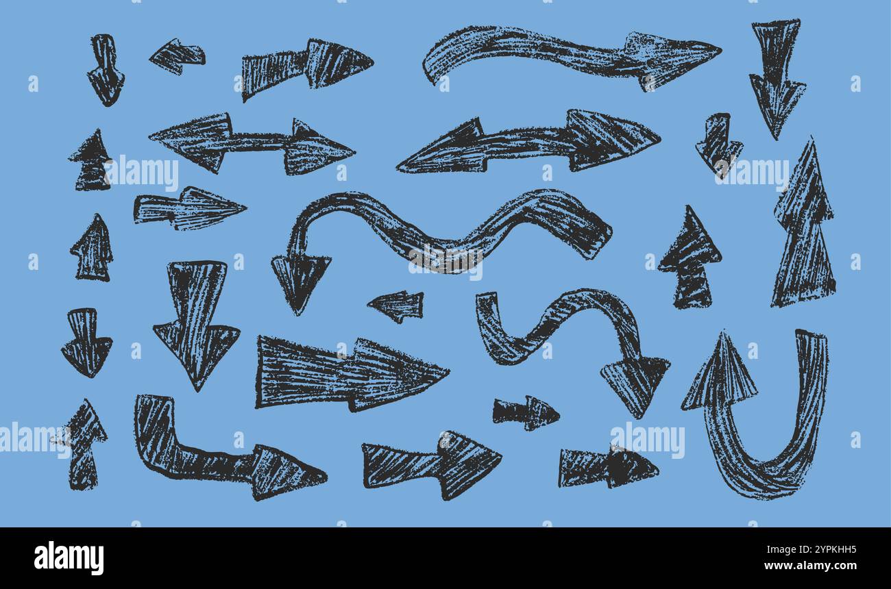 Arrow set pencil drawing. Chalk handwritten symbols. Pointers by pencil ...
