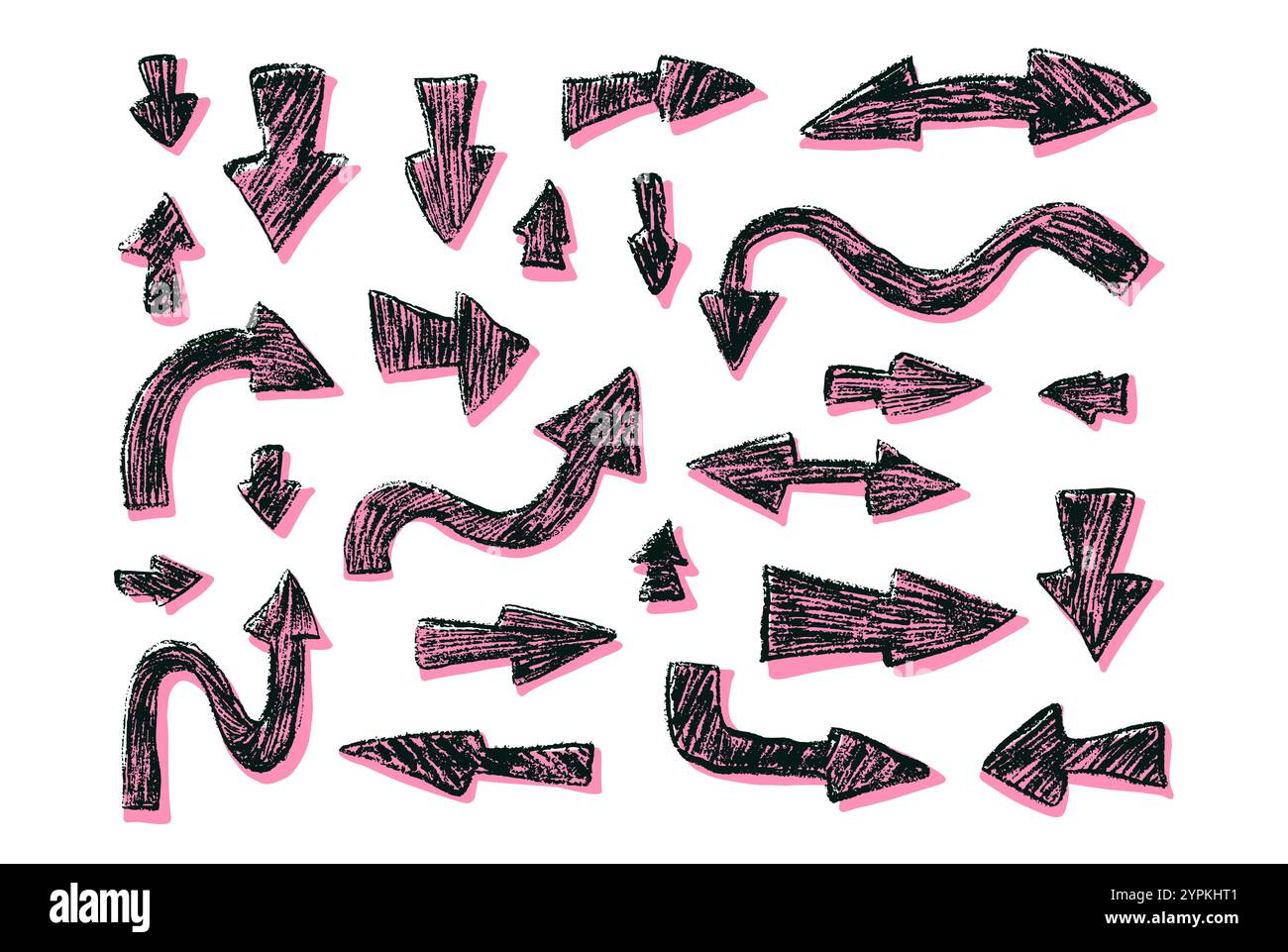 Arrow set crayon drawing. Direction pointers for game. Black navigation ...