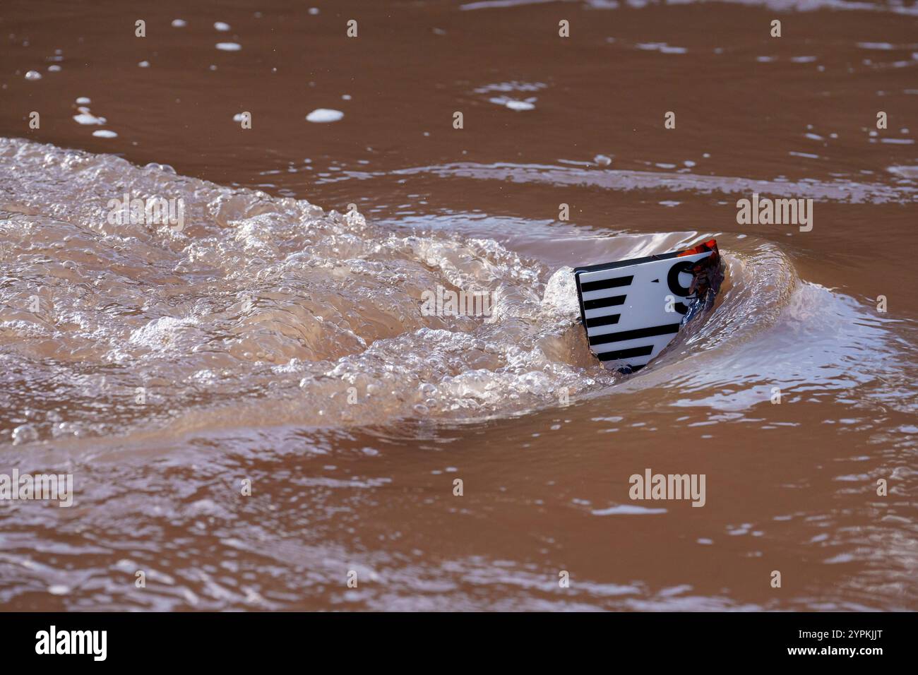 The covered high-water mark on the river Wye after Storm Bert flooded ...