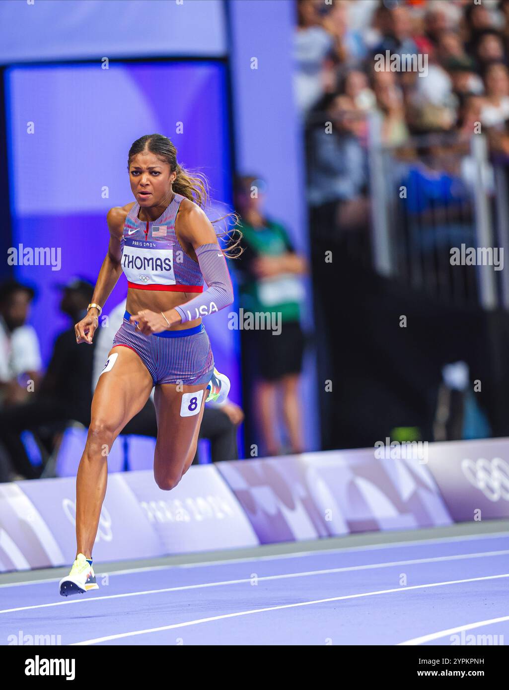 Gabrielle Thomas participating in the 200 meters at the Paris 2024 ...