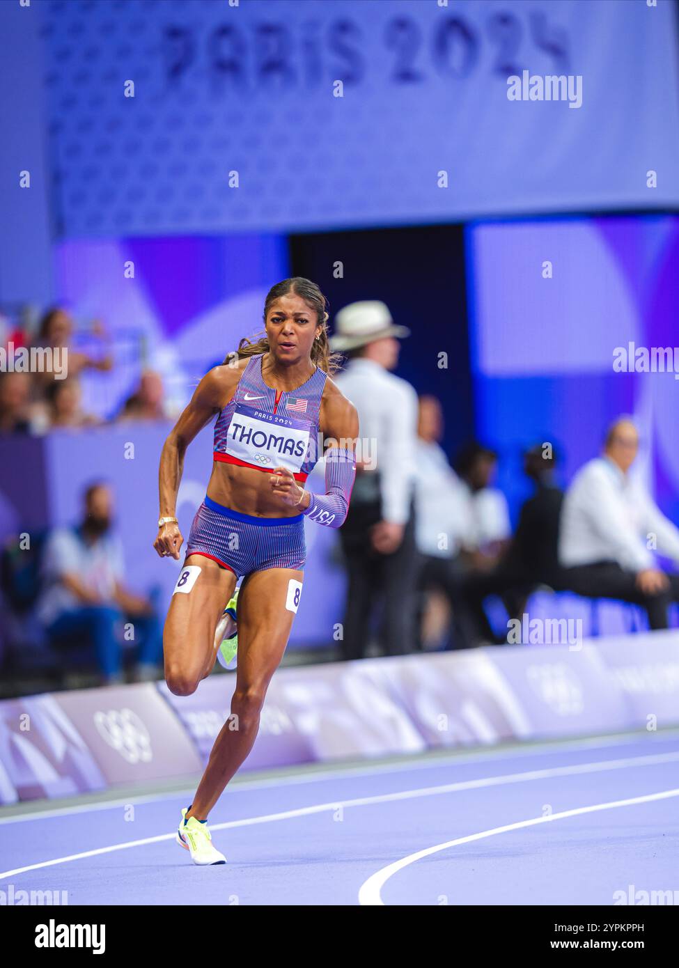 Gabrielle Thomas participating in the 200 meters at the Paris 2024 ...