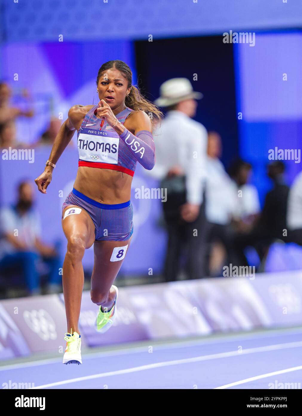 Gabrielle Thomas participating in the 200 meters at the Paris 2024 ...
