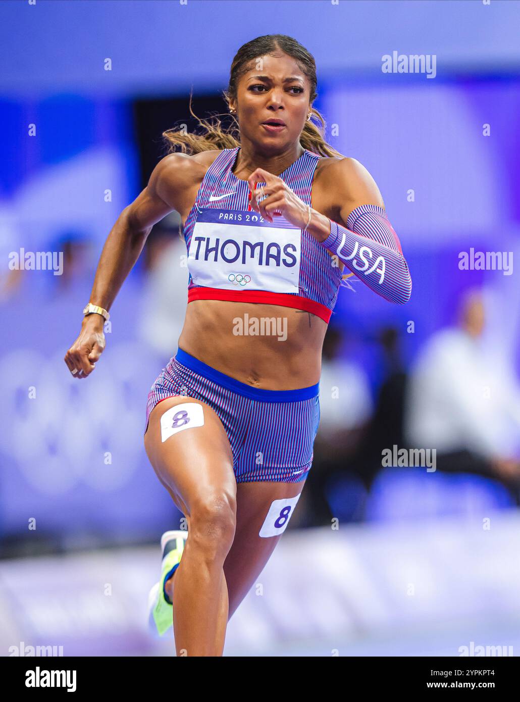 Gabrielle Thomas participating in the 200 meters at the Paris 2024 ...